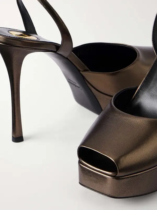 Saint Laurent La Scandale 115 Metallic Leather Platform Sandals