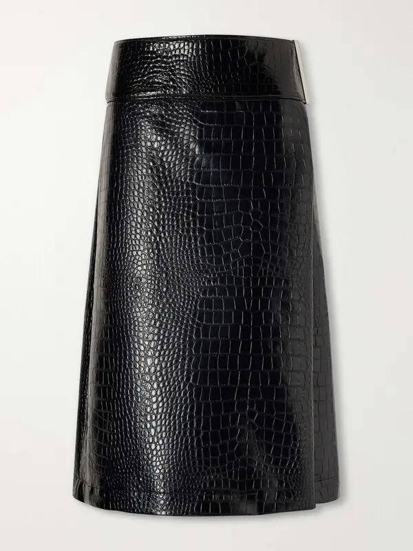 Sportmax Croc-effect Glossed Midi Skirt