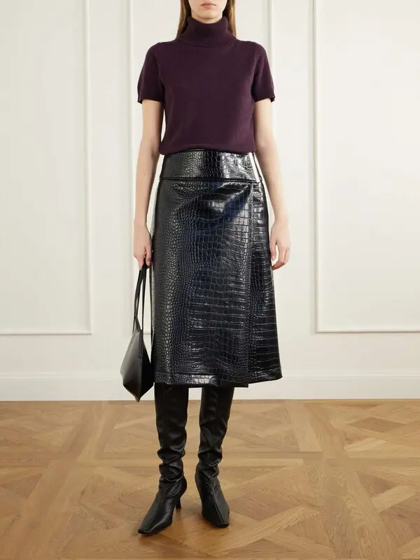 Sportmax Croc-effect Glossed Midi Skirt
