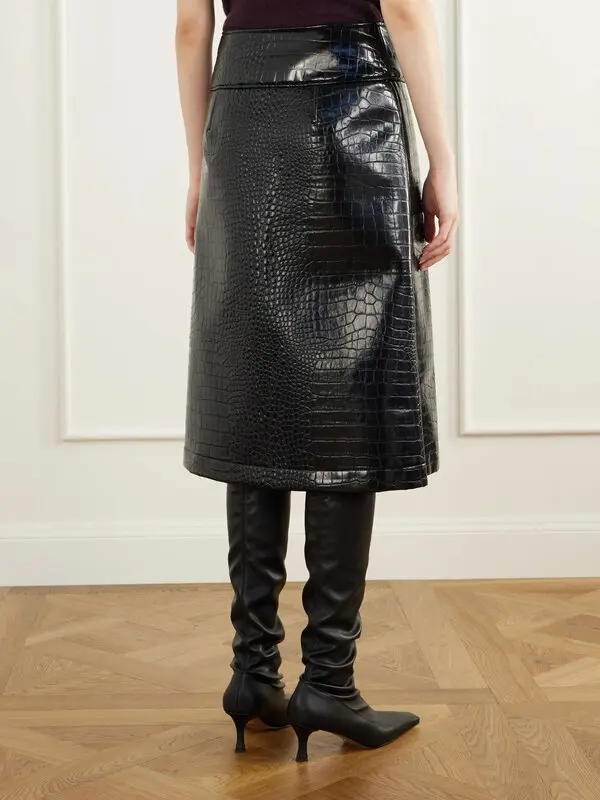 Sportmax Croc-effect Glossed Midi Skirt