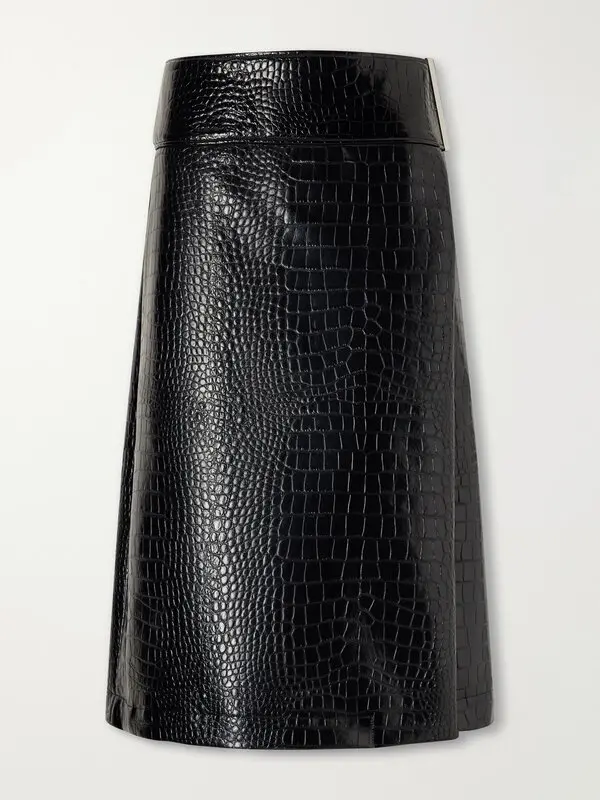 Sportmax Croc-effect Glossed Midi Skirt - Black