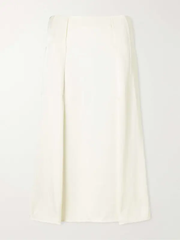 JIL SANDER Pleated Satin Midi Skirt - Off-white