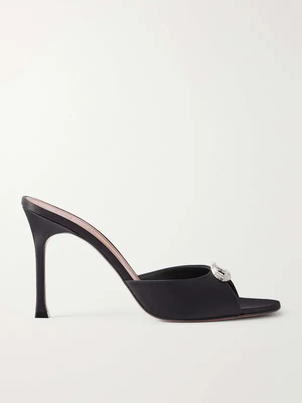 Amina Muaddi Mini Camelia 95 Embellished Satin Sandals