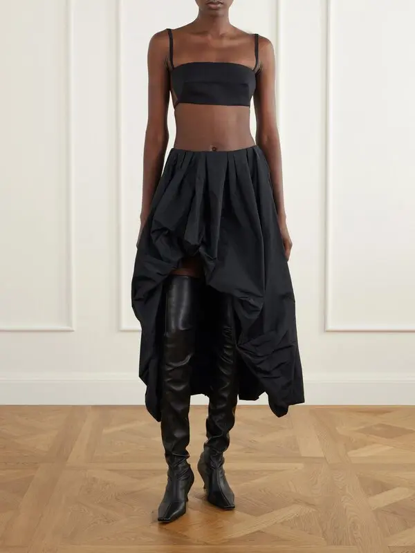 JIL SANDER Cropped Wool And Silk-blend Top - Black