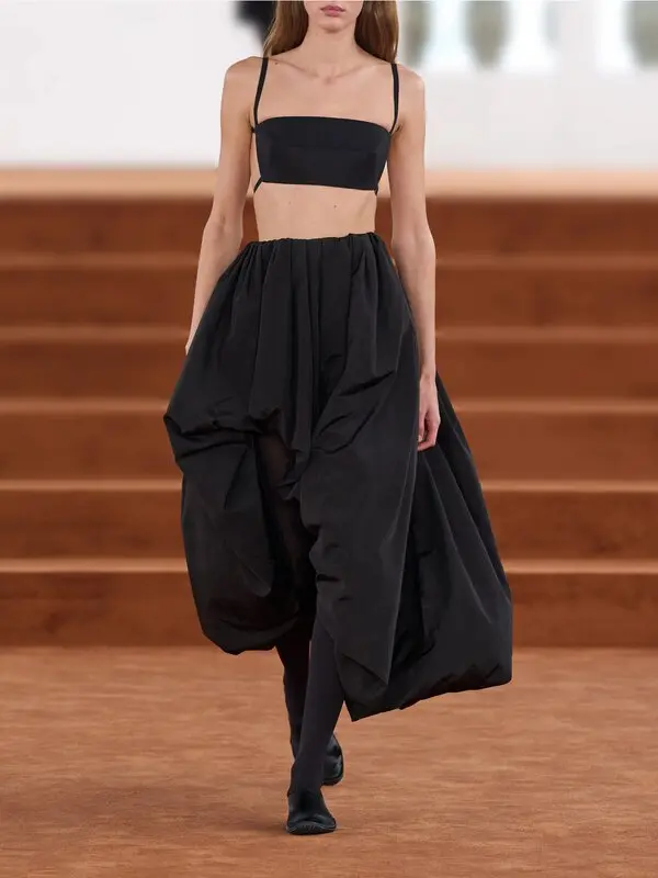 JIL SANDER Cropped Wool And Silk-blend Top - Black