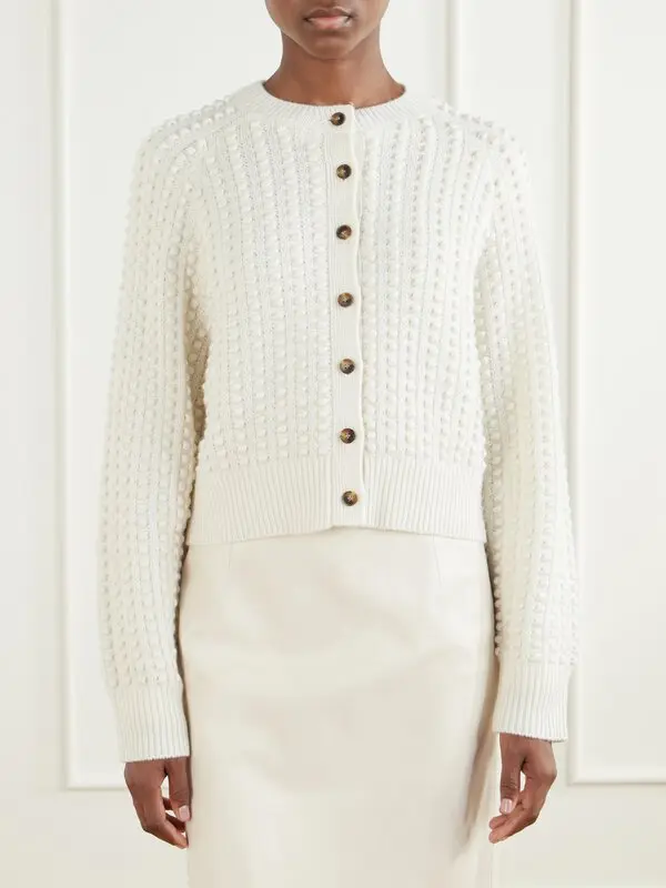 Loulou De Saison Edie Bubble-stitch Cashmere Cardigan - Neutrals