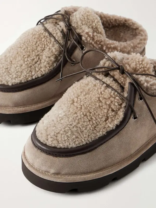 Brunello Cucinelli Shearling-trimmed Suede Clogs