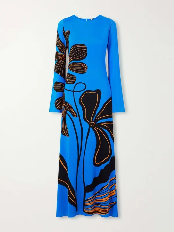 CALA DE LA CRUZ Printed Stretch-jersey Maxi Dress - Blue
