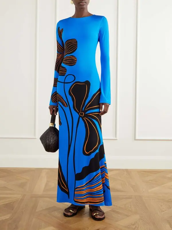 CALA DE LA CRUZ Printed Stretch-jersey Maxi Dress