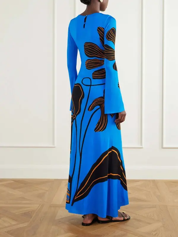 CALA DE LA CRUZ Printed Stretch-jersey Maxi Dress