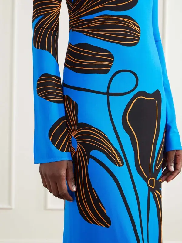 CALA DE LA CRUZ Printed Stretch-jersey Maxi Dress