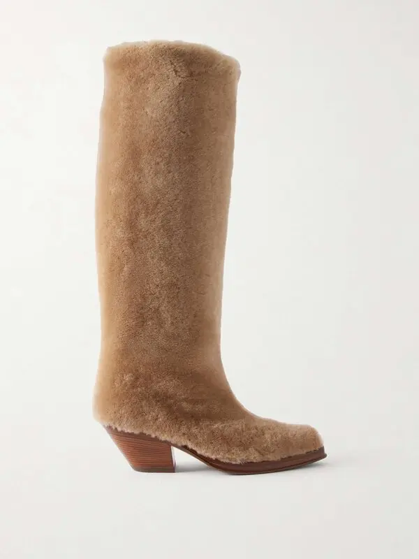 Gabriela Hearst Waite Shearling Knee Boots - Beige