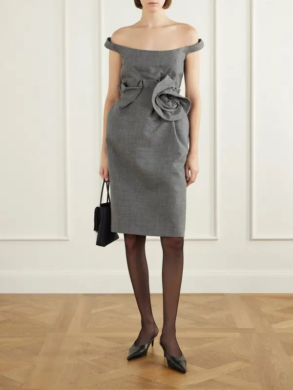 Magda Butrym Floral Embellished Off-the-shoulder Midi Dress - Gray