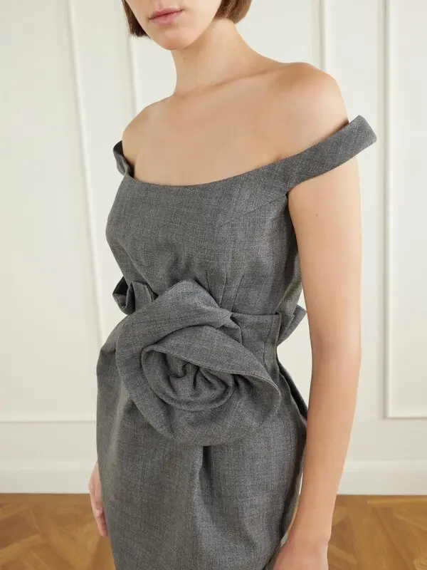 Magda Butrym Floral Embellished Off-the-shoulder Midi Dress - Gray