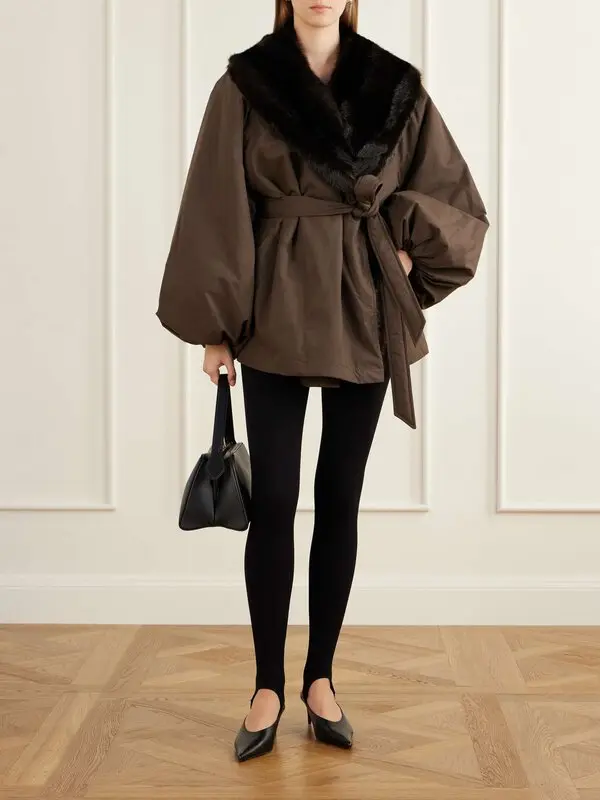 Magda Butrym Belted Plush-trimmed Short Coat