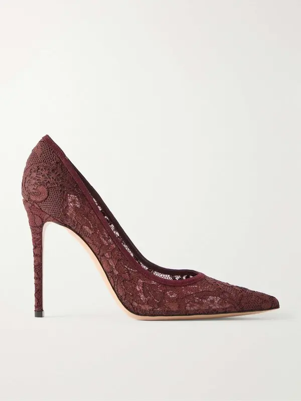 GIANVITO ROSSI Claudia 105 Suede-trimmed Lace Pumps - Burgundy