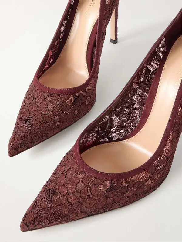 GIANVITO ROSSI Claudia 105 Suede-trimmed Lace Pumps