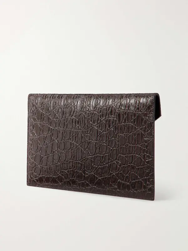Saint Laurent Paris Logo-detailed Croc-effect Leather Clutch