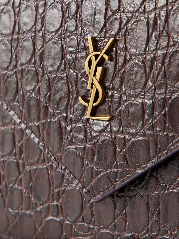 Saint Laurent Paris Logo-detailed Croc-effect Leather Clutch