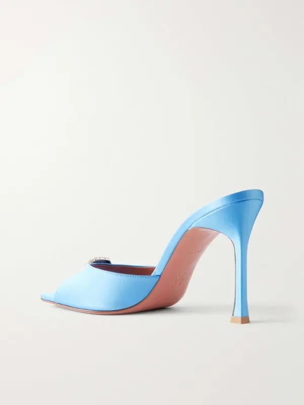 Amina Muaddi Mini Camelia 95 Crystal-embellished Satin Sandals