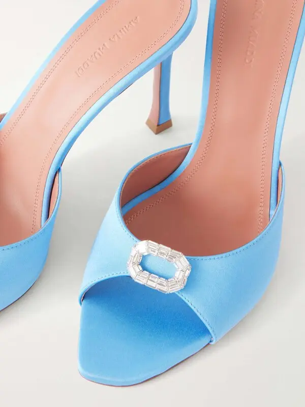 Amina Muaddi Mini Camelia 95 Crystal-embellished Satin Sandals