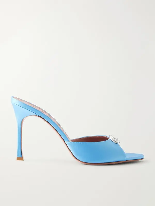 Amina Muaddi Mini Camelia 95 Embellished Satin Sandals - Blue