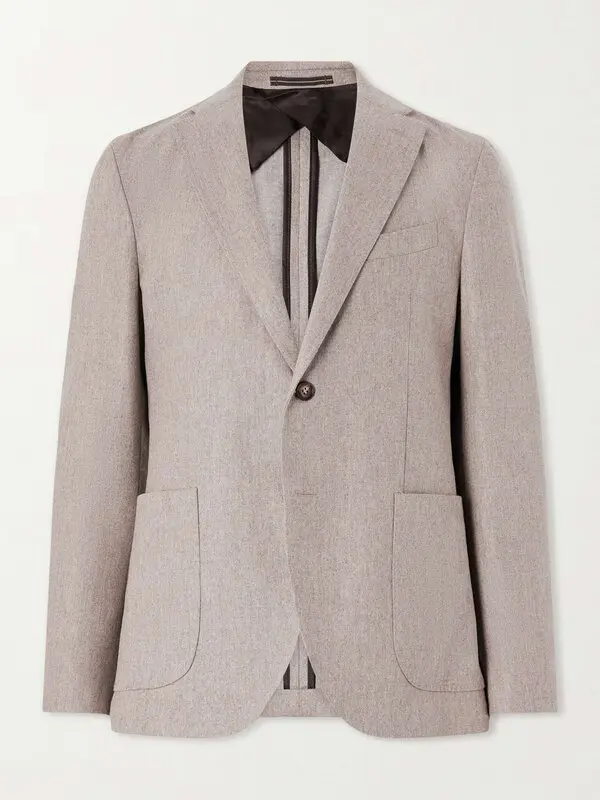 SLOWEAR Wool-blend Flannel Blazer Jacket - Beige