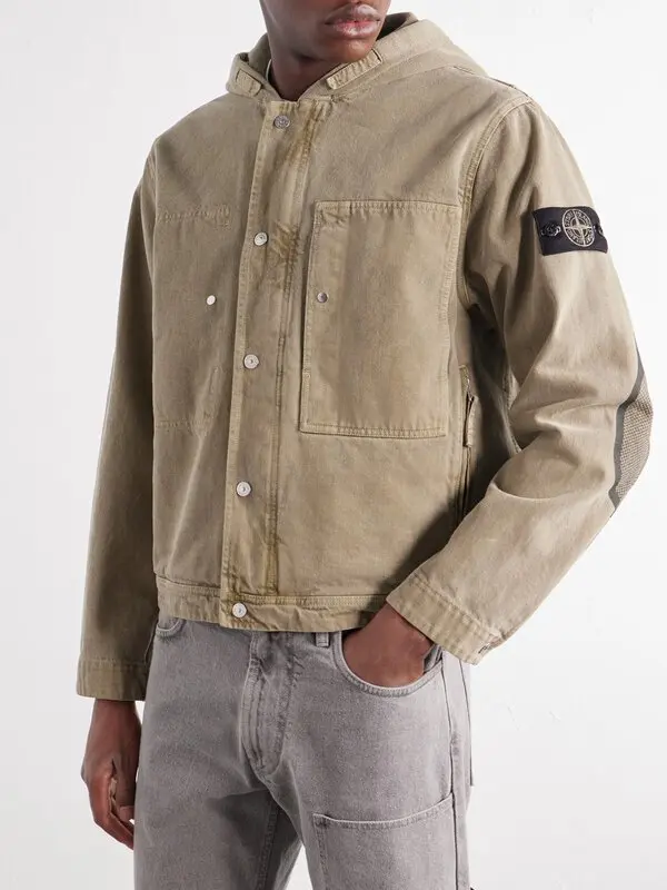 Stone Island Hooded Cotton Denim Jacket
