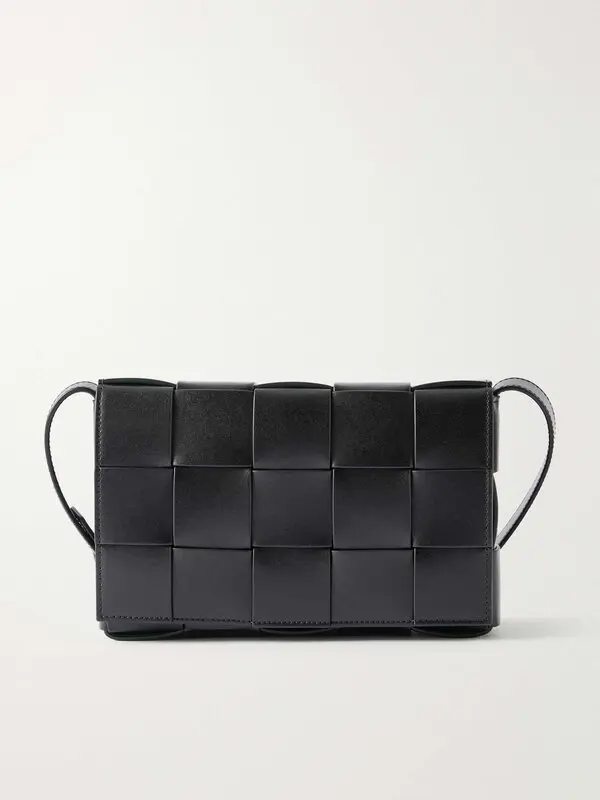 Bottega Veneta Cassette Medium Intrecciato Leather Messenger Bag - Black