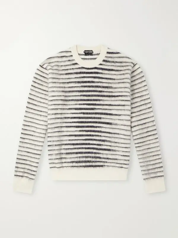 TOM FORD Striped Mohair-blend Sweater - White