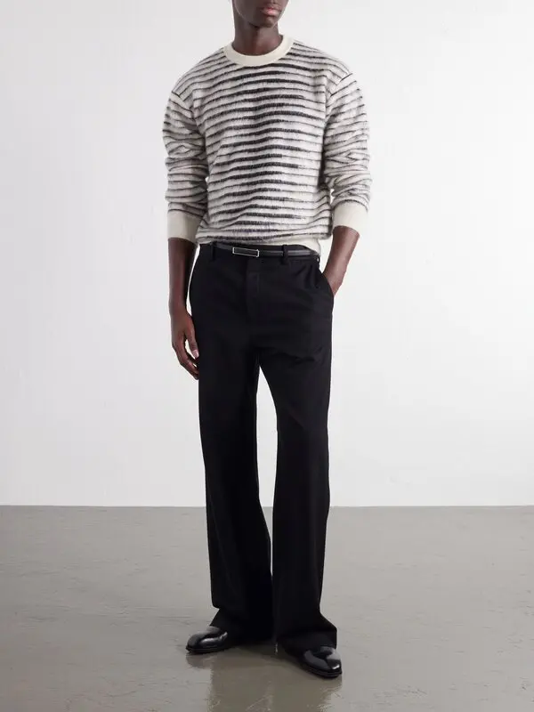 TOM FORD Striped Mohair-blend Crewneck Sweater - White
