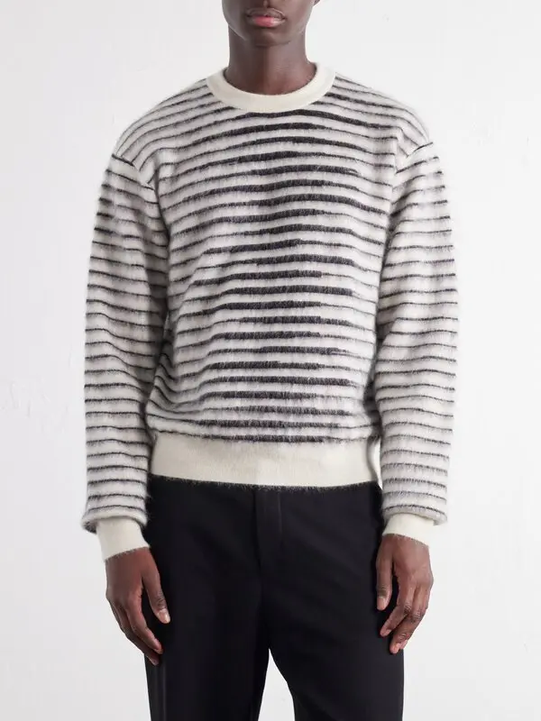 TOM FORD Striped Mohair-blend Crewneck Sweater - White