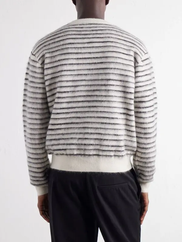 TOM FORD Striped Mohair-blend Crewneck Sweater - White