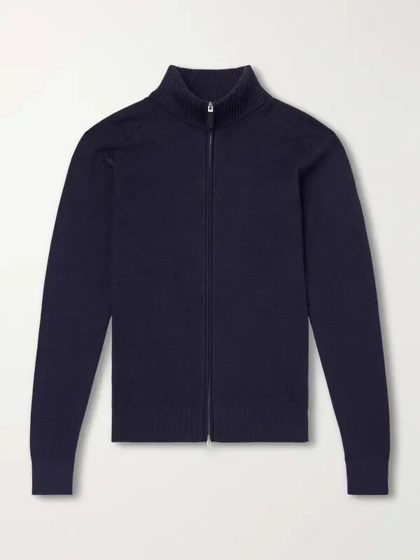 Zegna Cashmere And Silk-blend Zip-up Cardigan - Navy