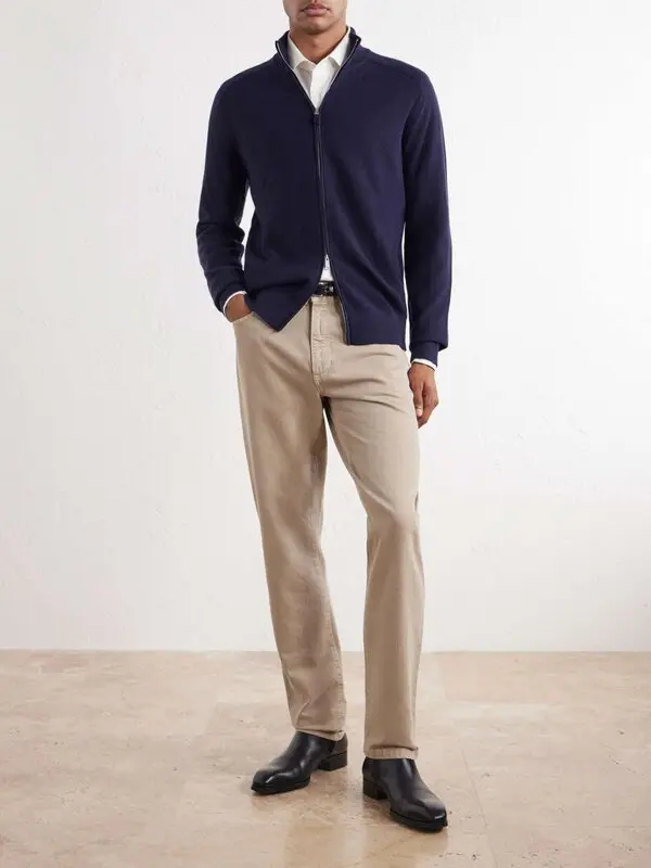 Zegna Cashmere And Silk-blend Zip-up Cardigan - Navy