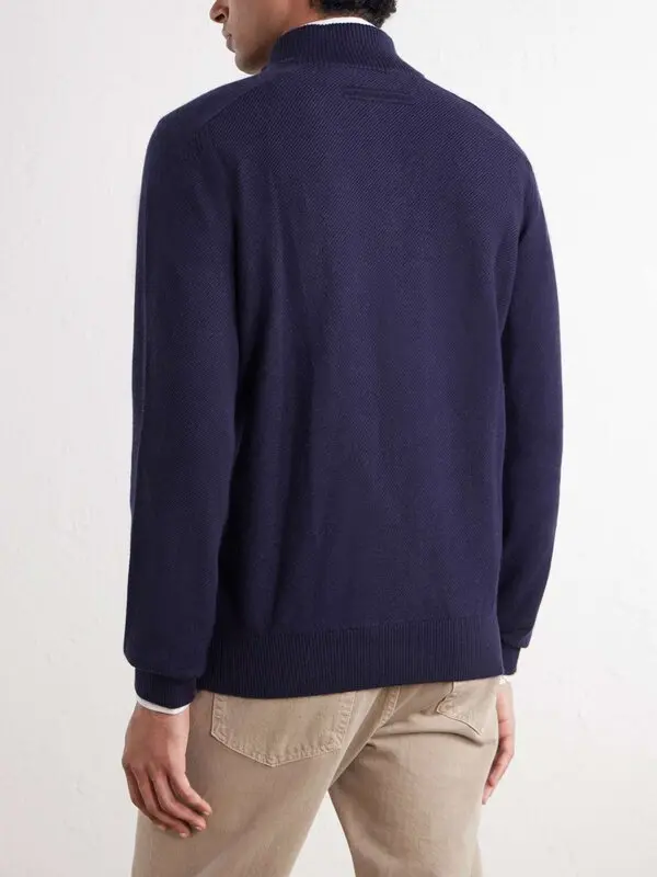 Zegna Cashmere And Silk-blend Zip-up Cardigan - Navy