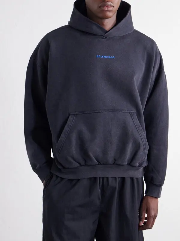 Balenciaga Logo-embroidered Cotton-jersey Hoodie