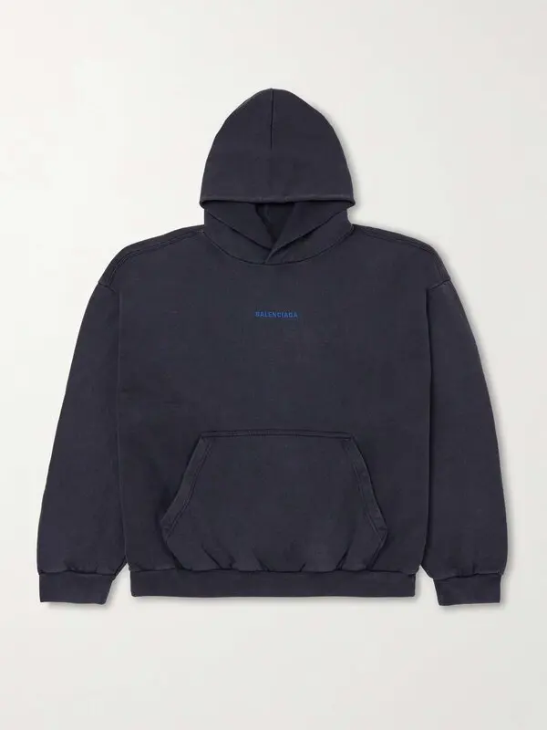Balenciaga Logo-embroidered Cotton-jersey Hoodie - Navy