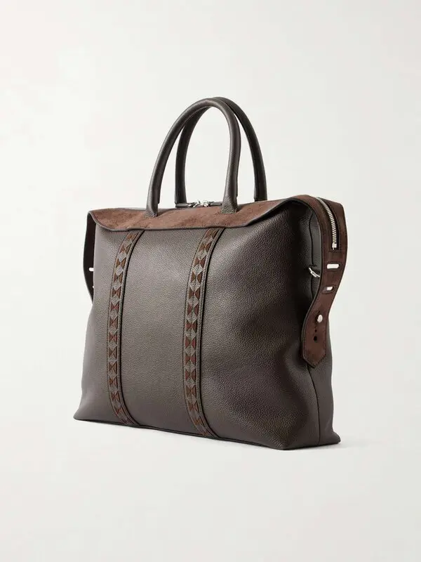 SERAPIAN Suede-trimmed Full-grain Leather Briefcase