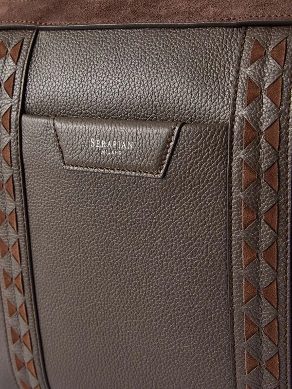 SERAPIAN Suede-trimmed Full-grain Leather Briefcase