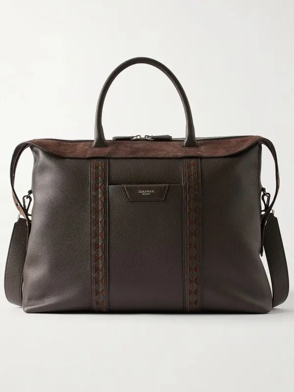 SERAPIAN Full-grain Leather Briefcase With Suede Trim - Brown