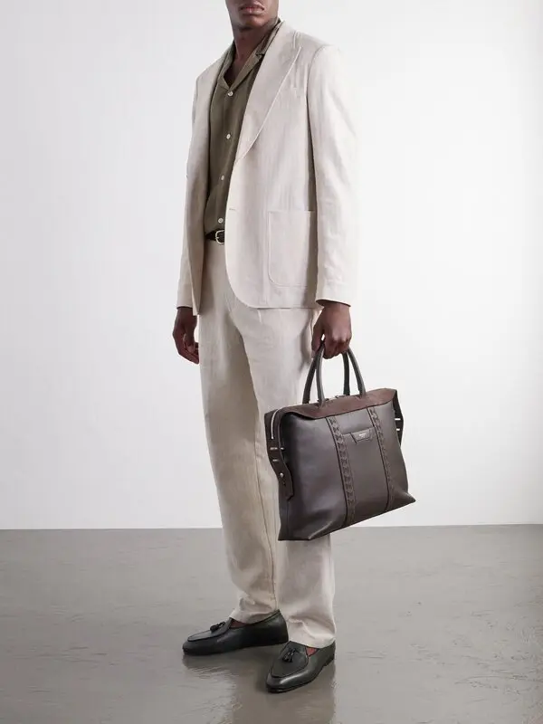SERAPIAN Full-grain Leather Briefcase With Suede Trim