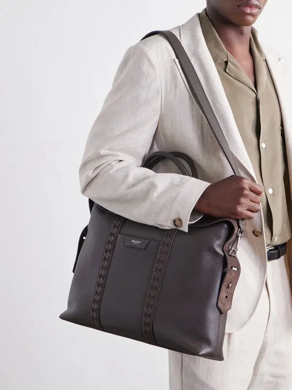 SERAPIAN Full-grain Leather Briefcase With Suede Trim