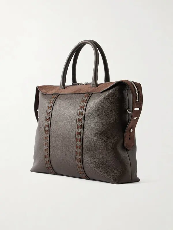 SERAPIAN Full-grain Leather Briefcase With Suede Trim