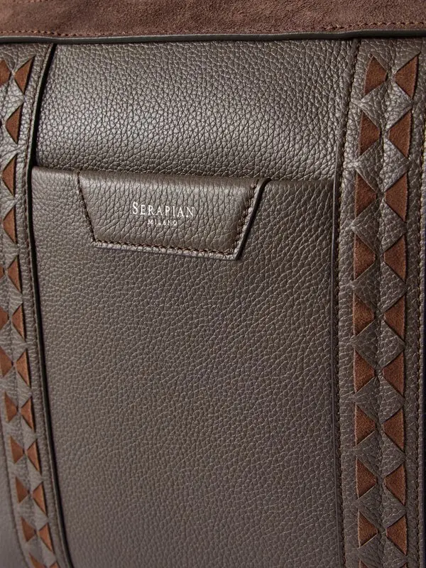 SERAPIAN Full-grain Leather Briefcase With Suede Trim