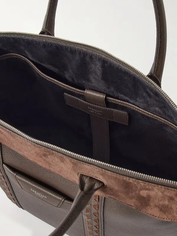 SERAPIAN Full-grain Leather Briefcase With Suede Trim