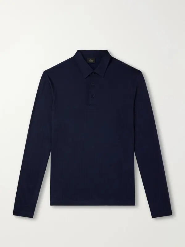 Brioni Wool And Silk-blend Polo Shirt - Blue