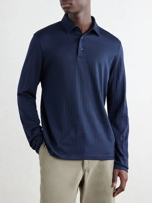 Brioni Wool And Silk-blend Polo Shirt - Blue