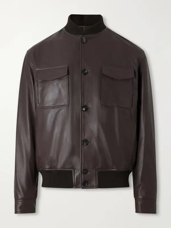 SLOWEAR Montedoro Leather Bomber Jacket - Brown