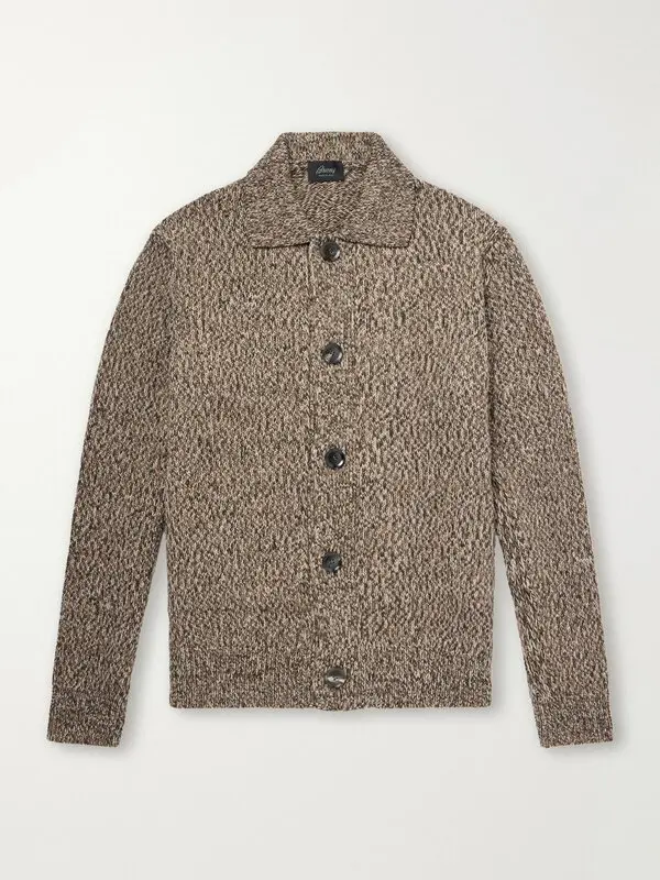 Brioni Wool Mouline Button-down Sweater